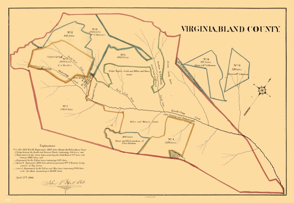 Bland County Virginia Map With Creekds