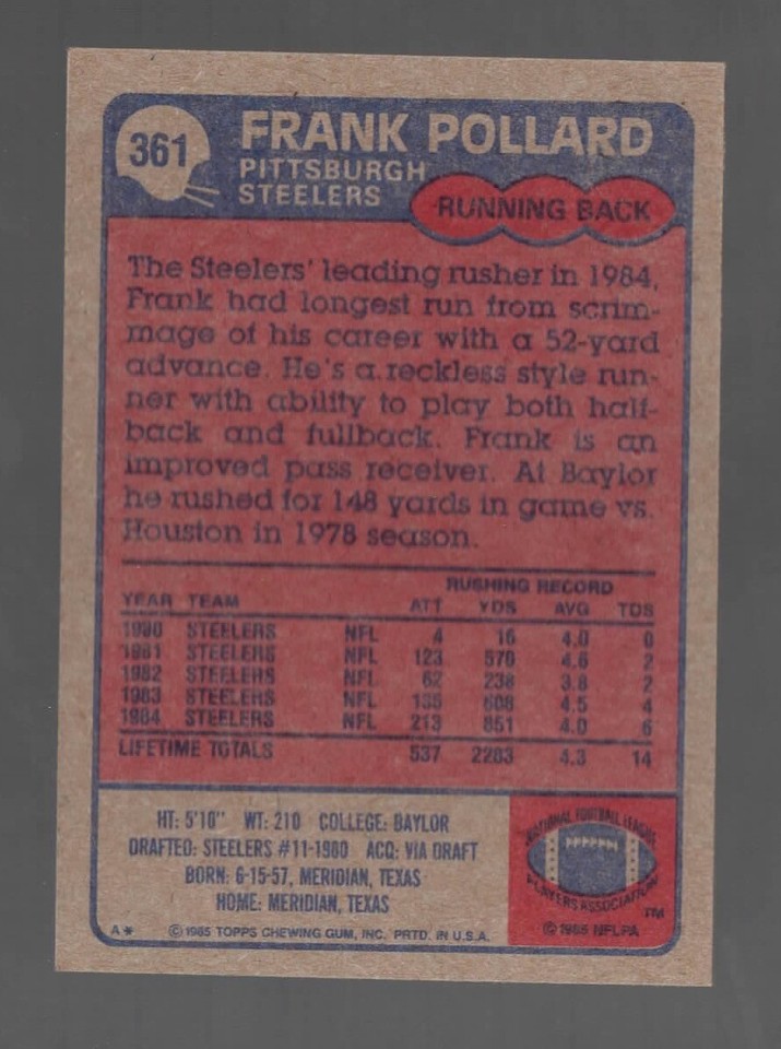 1985 Topps #361 Frank Pollard Excellent | eBay