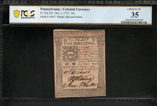 1773 10 Shillings PA Hall & Sellers PCGS 35 Ch VF (Fr#PA-167) - A24 | eBay