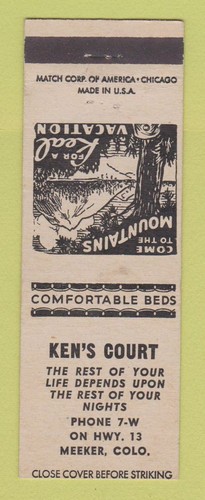 Matchbook Cover - Ken's Court Motel Meeker Colorado | eBay