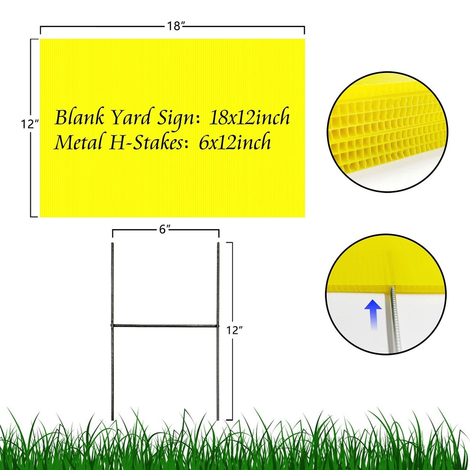 Blank Yard Signs with Stakes, Yellow 4 Pack12"x18" Corrugated Plastic ...