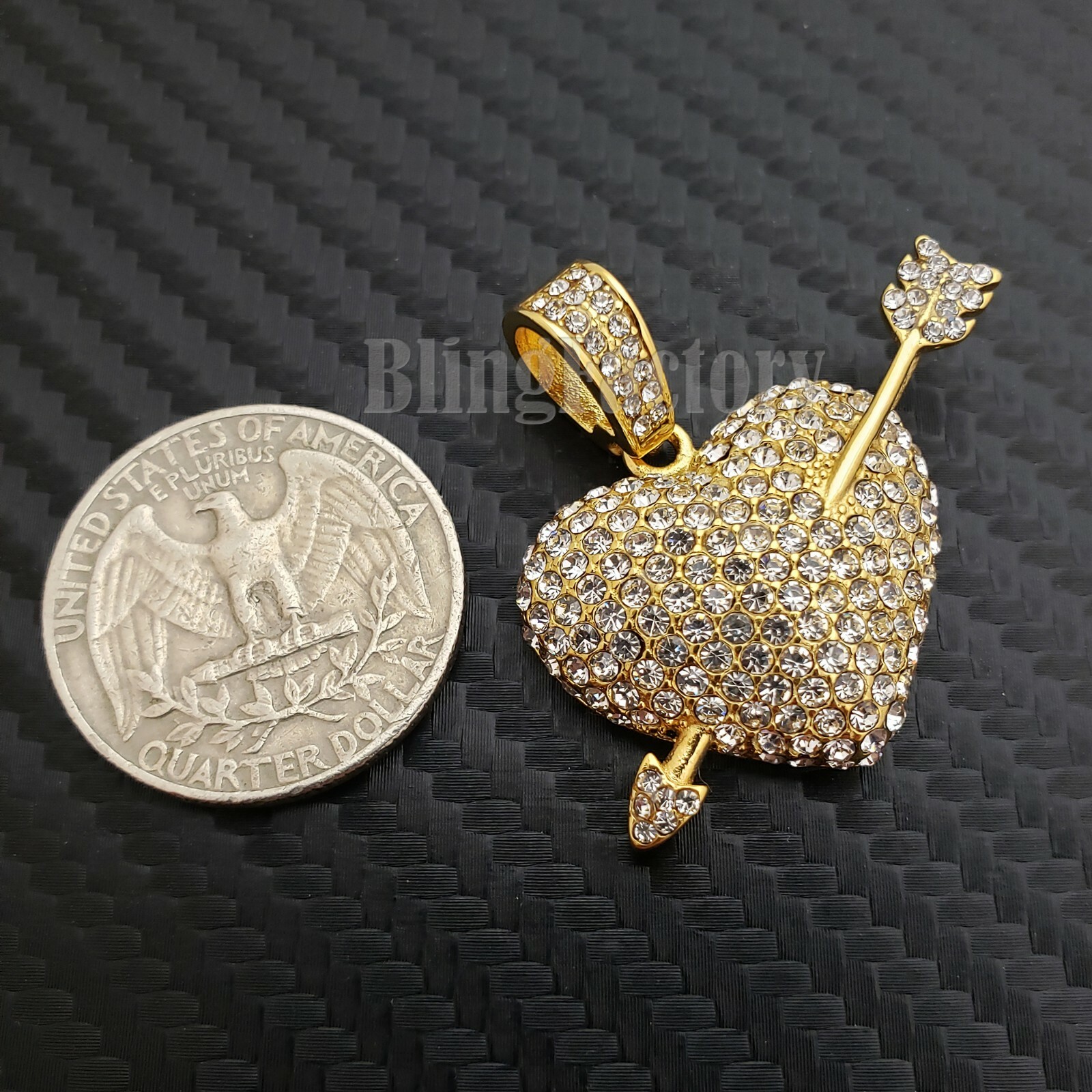 Iced Unisex Hip Hop Stainless steel Gold Tone Cupid Heart Bling Charm ...