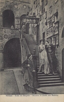 Postcard Meeting of Dante and Beatrice on the stairs of the Bargello in ...