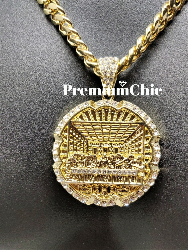 Last Supper Pendant & 30" Cuban Link Rope Chain Necklace Mens Plated CZ ...