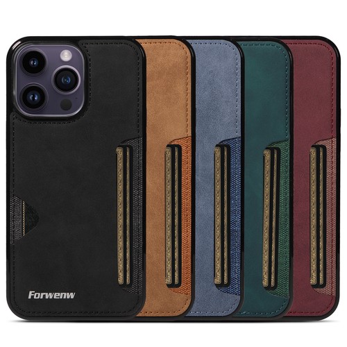 For iPhone 16 Plus 15 14 13 Ultra Slim PU Leather Rugged Card Holder ...