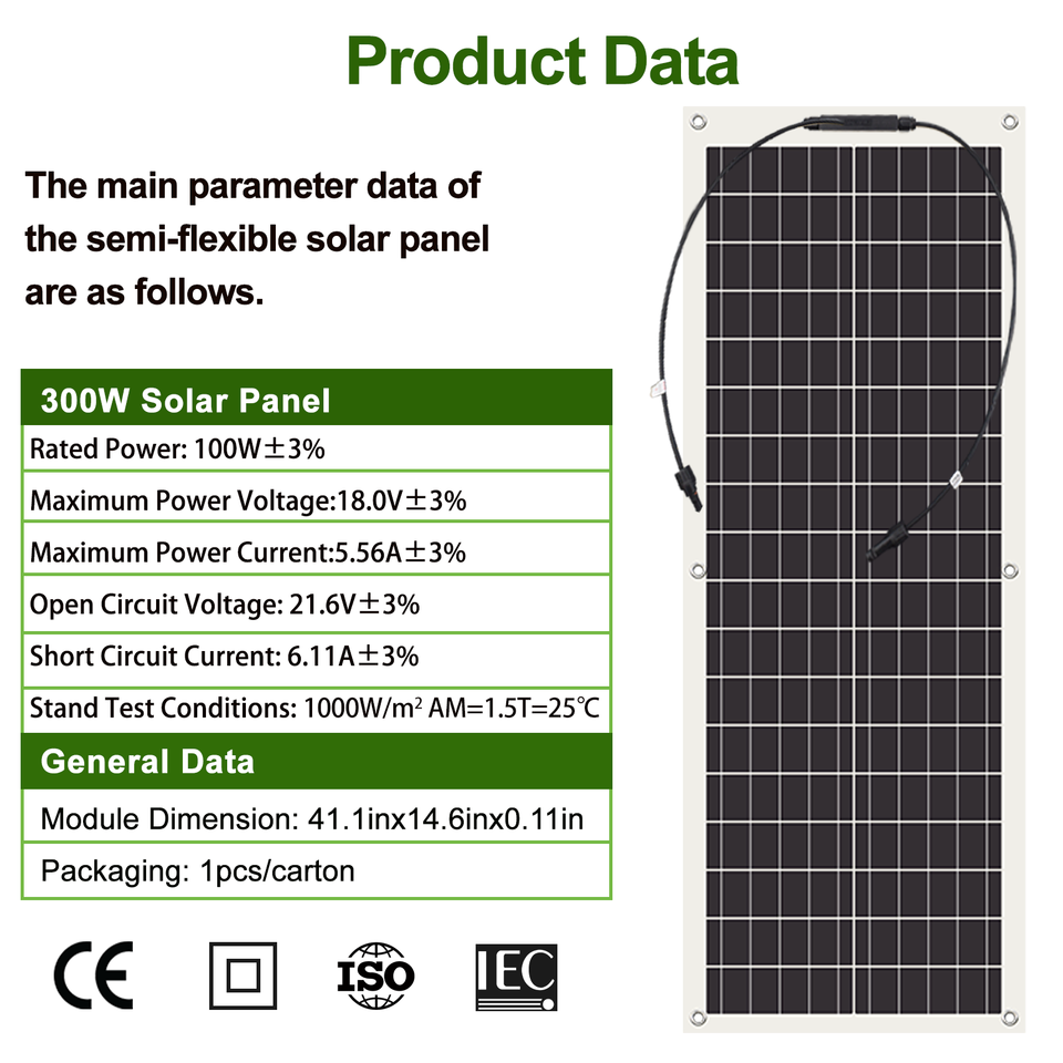 100W 200W 400W Flexible Solar Panel Kit 12V for Caravan RV Boat Camper ...
