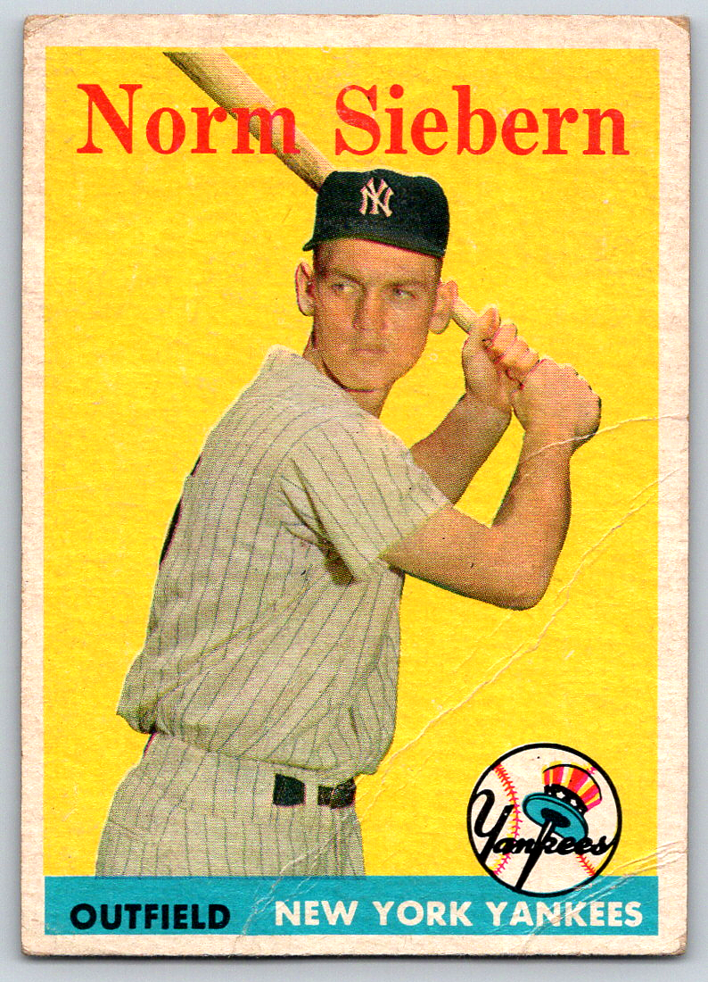 1958 Topps NORM SIEBERN #54 YANKEES Rookie RC UER creases Fast FREE ...