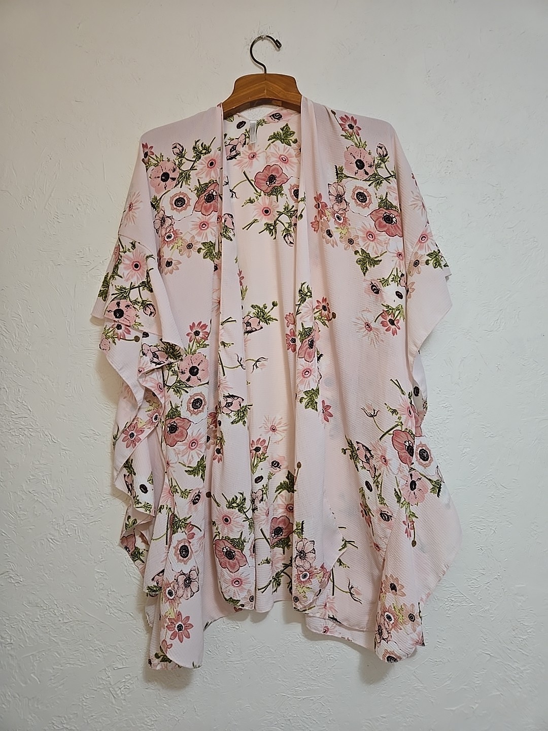 Jack & Missy Kimono Pink Spring Open Front OSFM Floral Print Gorgeous!