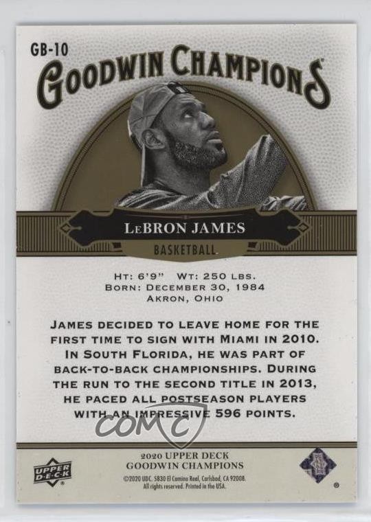 2020 Goodwin Champions Basketball Retail Exclusives Blue /499 LeBron ...