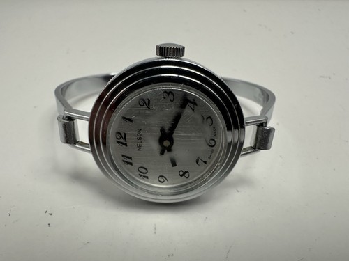 Nelson Ladies Cuff Watch Manual Wind 29MM 6.5" Swiss Made Silver Tone ...