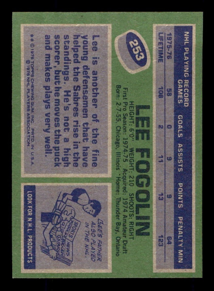 1976 Topps Hockey #253 Lee Fogolin NM/MT | eBay