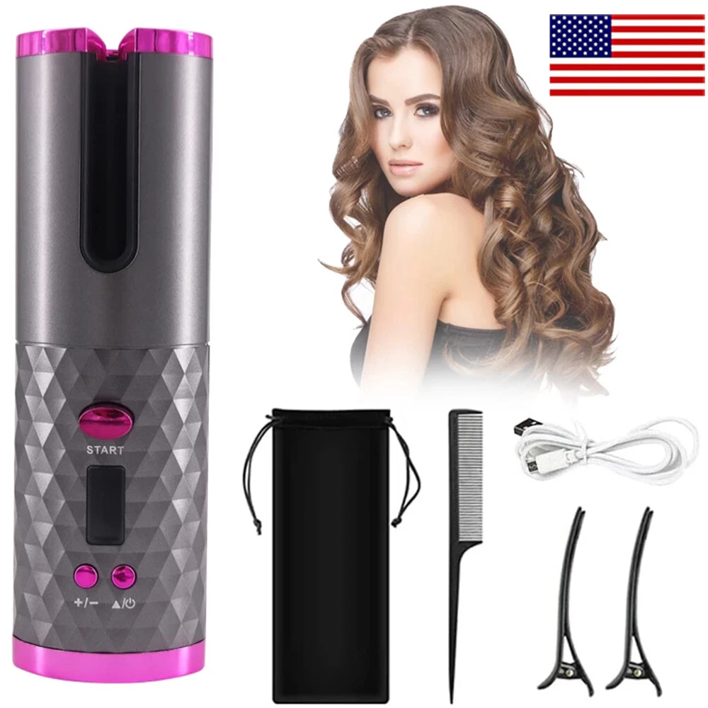 Hair Curler LCD Cordless Auto Rotating Waver Curling Iron Ceramic ...