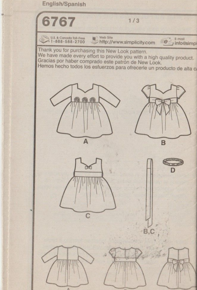 BABY GIRLS' DRESSES & HEADBAND (Size NB - L) NEW LOOK Pattern 6767 | eBay