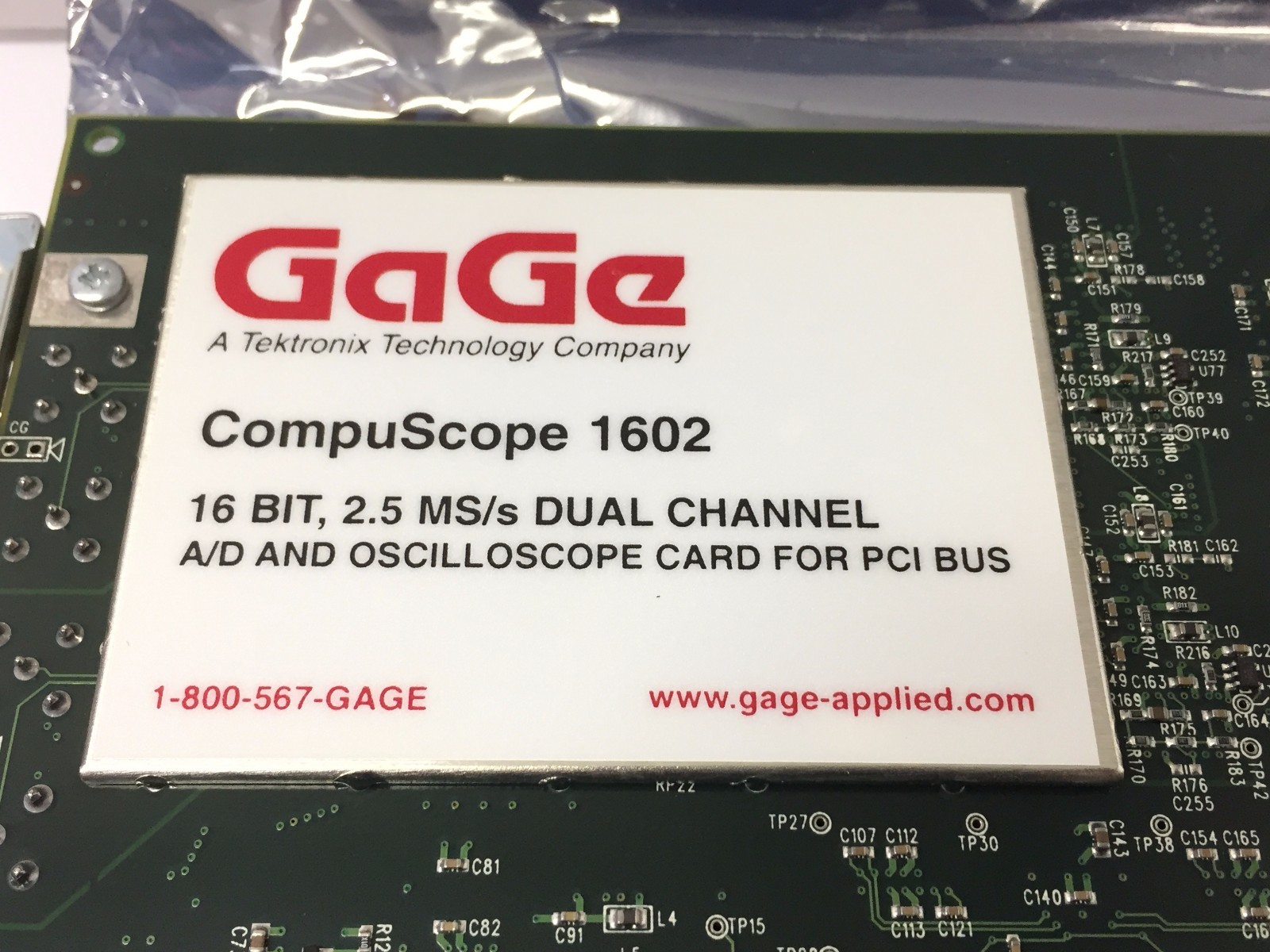 GAGE 1620 COMPUSCOPE 16 BIT 2.5MS/S DUAL CHANNEL A/D AND O-SCOPE CARD ...