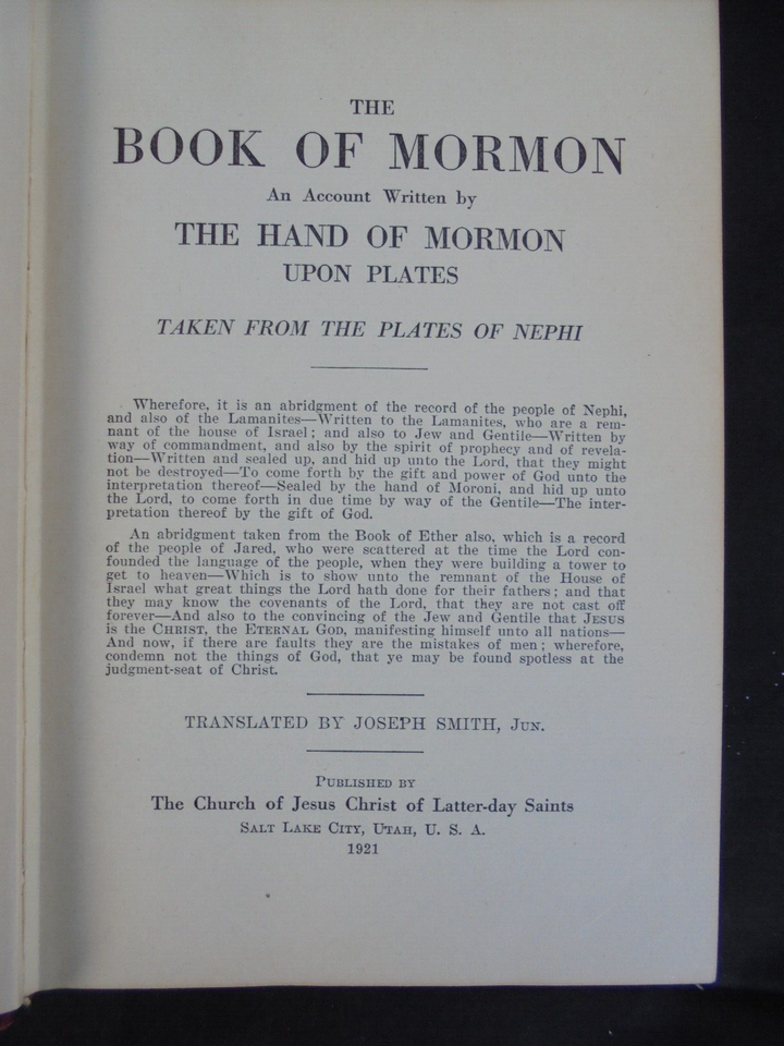Joseph Smith / Book of Mormon An Account Written by The Hand of Mormon ...