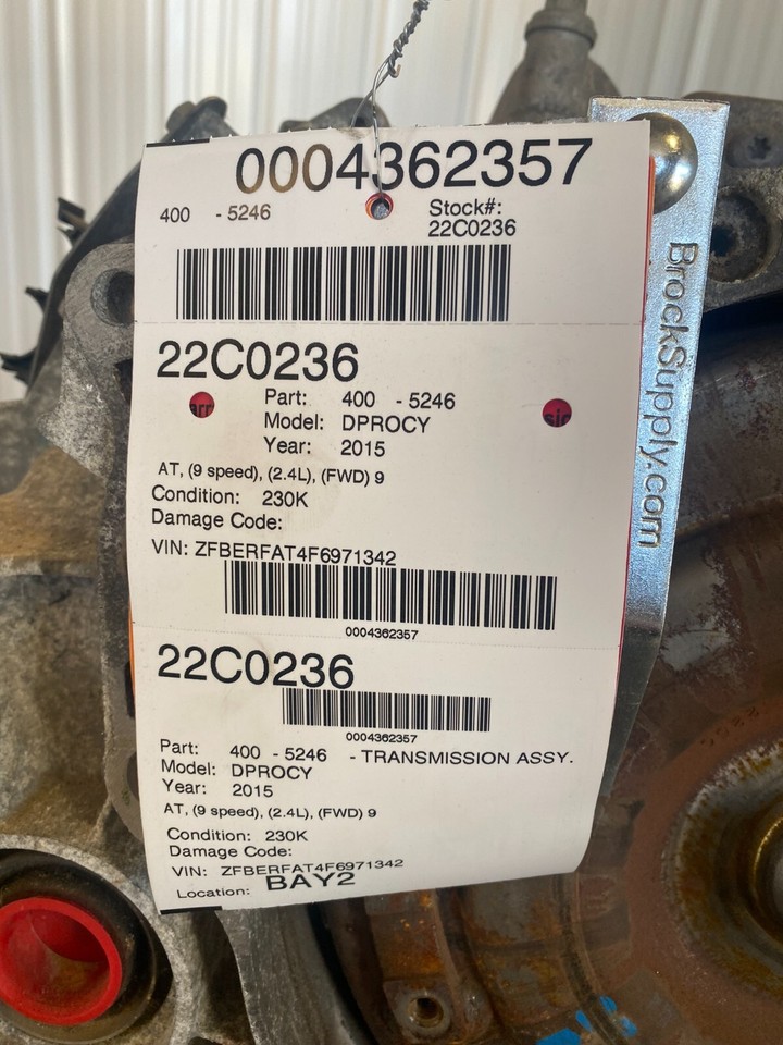 2015-2017 Dodge ProMaster City 2.4 FWD 9 Speed Automatic Transmission ...