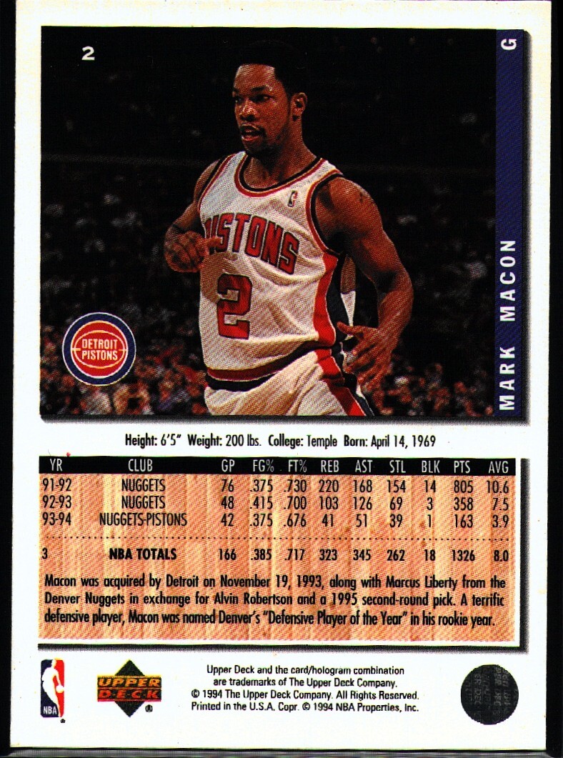1994-95 Upper Deck Collector's Choice Gold Signature Mark Macon #2 | eBay
