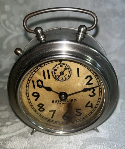 Rare Antique Ansonia Buzz Alarm Polished Nickel Key Wind Alarm Clock ...