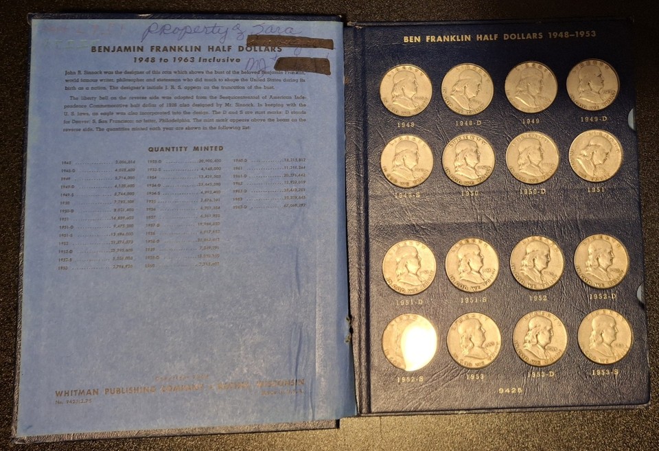 1948-1963 Whitman Franklin Halves Book *Complete 35 coins* PLUS BONUS 4 ...