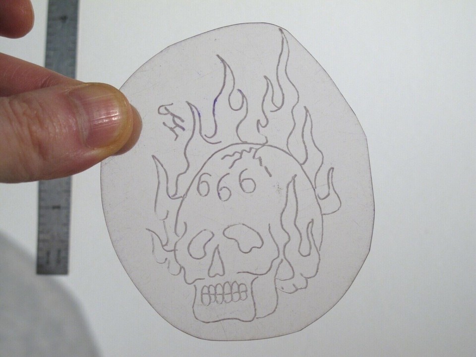 vtg 1960s Tattoo Flash acetate stencil Flaming 666 Skull signed SK3 | eBay