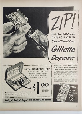 1948 Gillette Blue Blade Razors Print Ad Ephemera Wall Art Decor ...