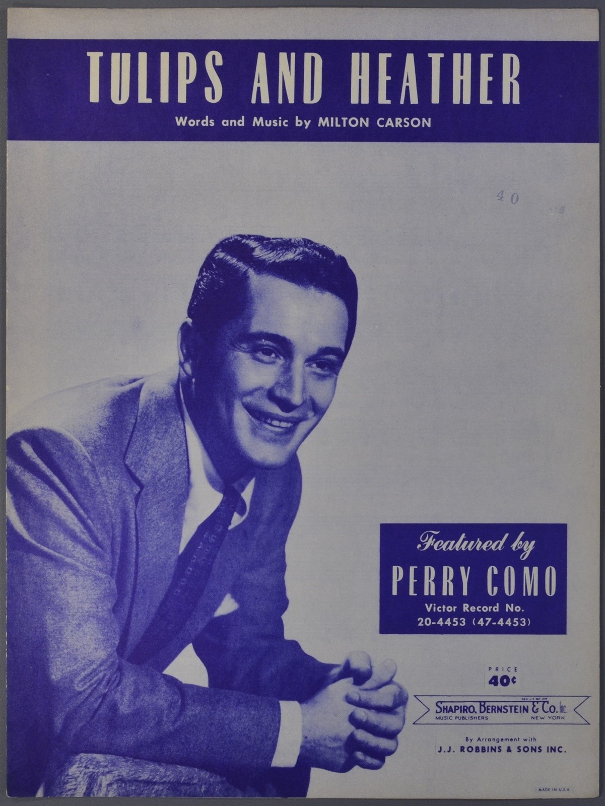 1951 TULIPS AND HEATHER Milton Carson PERRY COMO Sheet Music | eBay