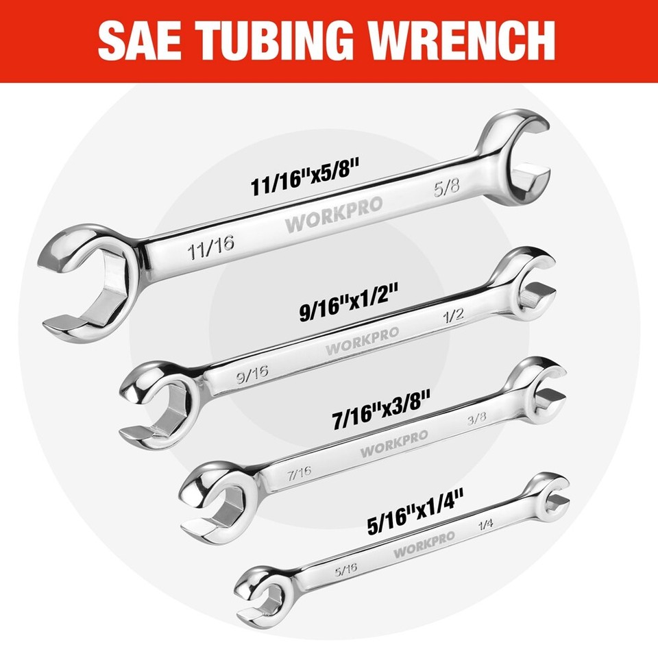 WORKPRO 4PCS Flare Nut Wrenches SAE Brake Line Offset Head Tubing ...