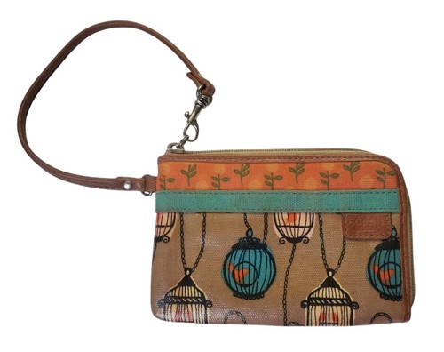 Fossil Key Per Birdcage Zipper Wristlet Wallet Coated Canvas Retro ...