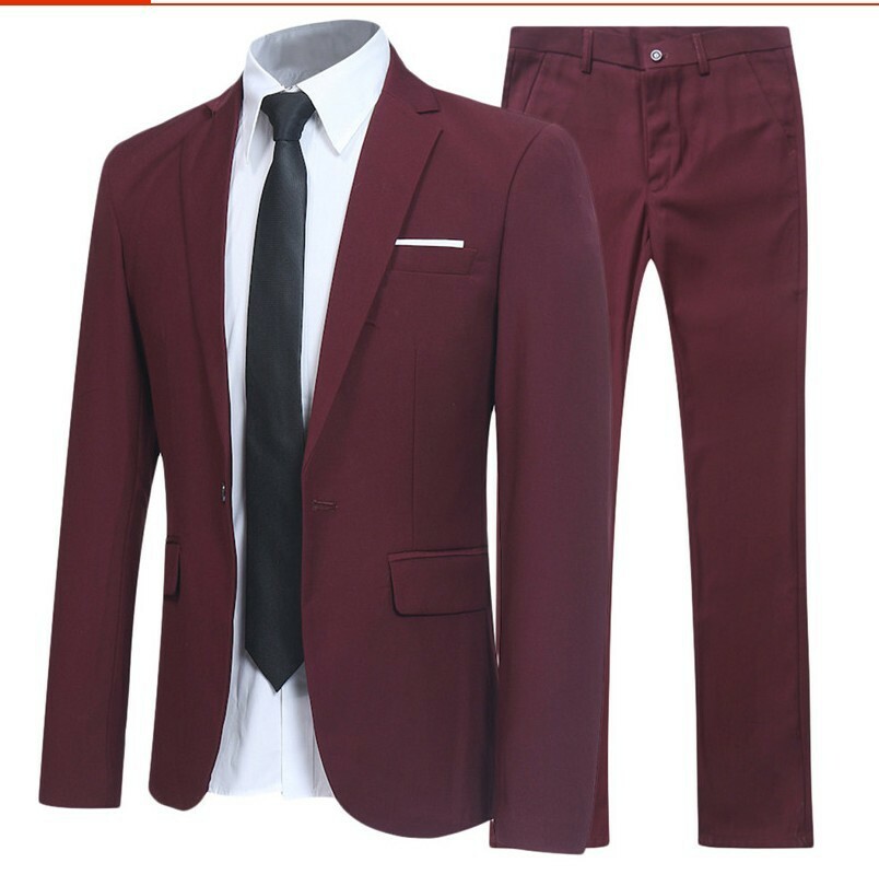 Mens Business Blazer Jacket Pants Suits One Button Slim Fit 2-Piece Set ...