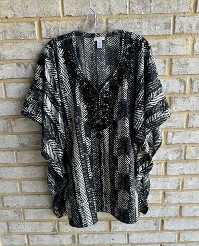 Chico's Beaded V-Neck Overlay Blouse Top Women's Size L/XL | eBay