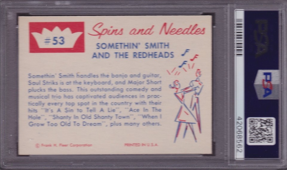 1960 SOMETHIN' SMITH #53 FLEER SPINS AND NEEDLES VINTAGE TRADING CARD ...