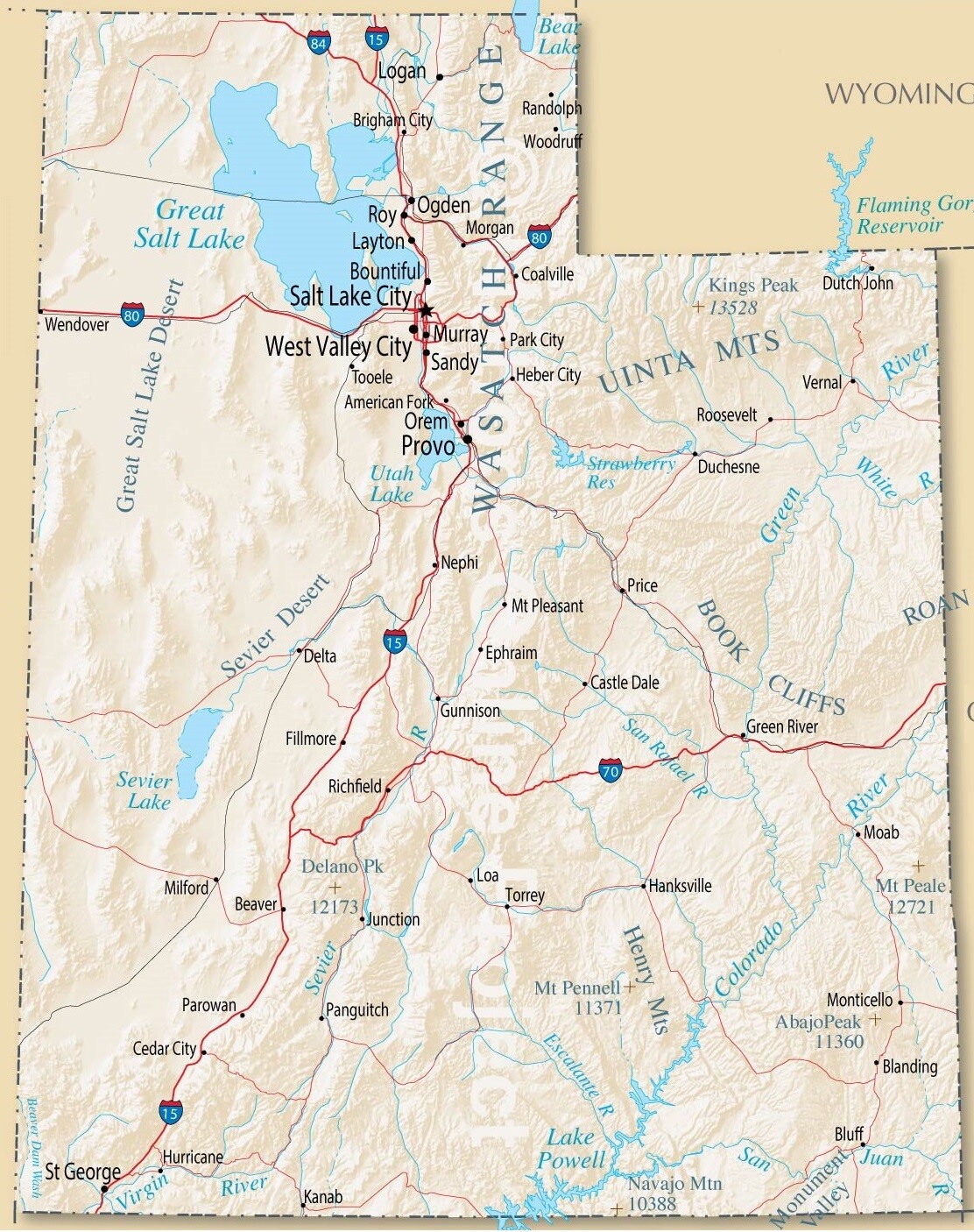 UTAH STATE ROAD MAP GLOSSY POSTER PICTURE PHOTO PRINT city highway ...