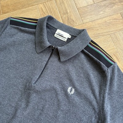 FRED PERRY BRADLEY WIGGINS 1/4 Zip Collar Grey Polo Shirt Cycling Extra ...
