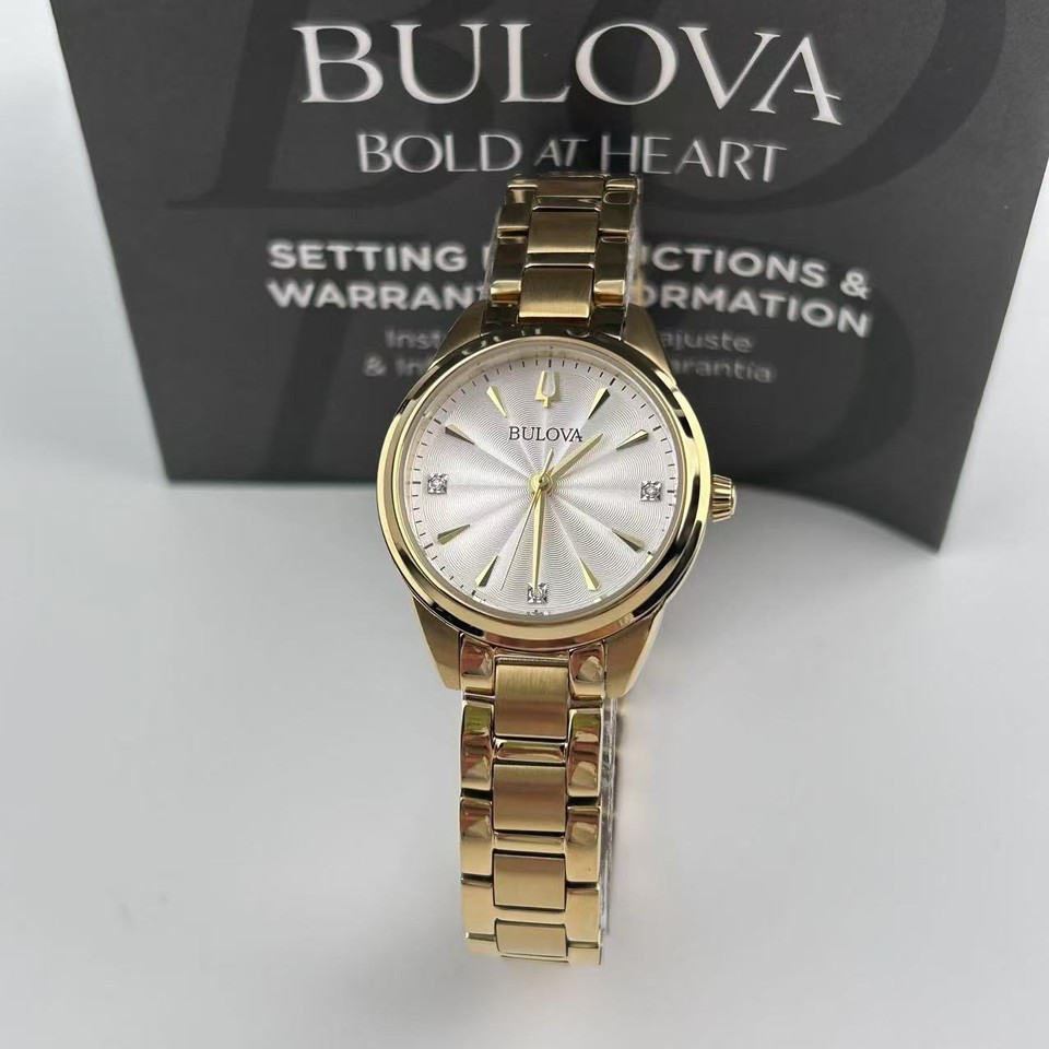 Bulova Sutton 97P150 Women's Classic Watch White Dial Gold Diamond ...