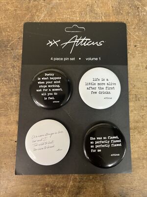 #Atticus 4 Piece Pin Set, Volume 1 Poetry Affirmation Buttons Black And ...