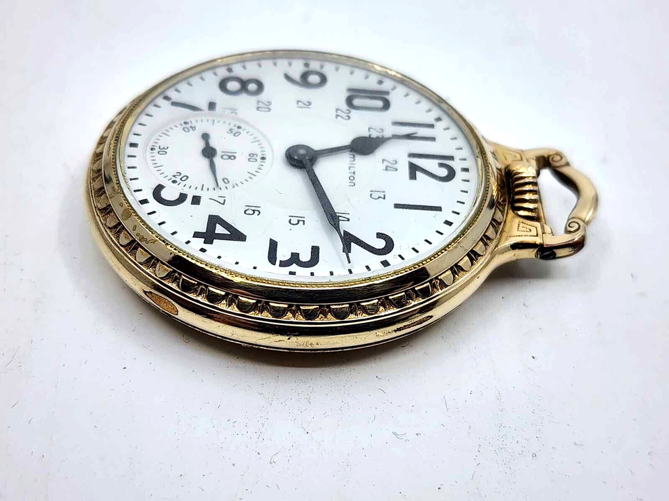 1951 HAMILTON 992B GF POCKET WATCH 16S 21J MODEL 5 BAR OVER CROWN RUNS ...