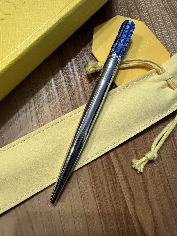 Swarovski Lucent Ballpoint Silver tone Blue Crystals Pen with Pouch | eBay