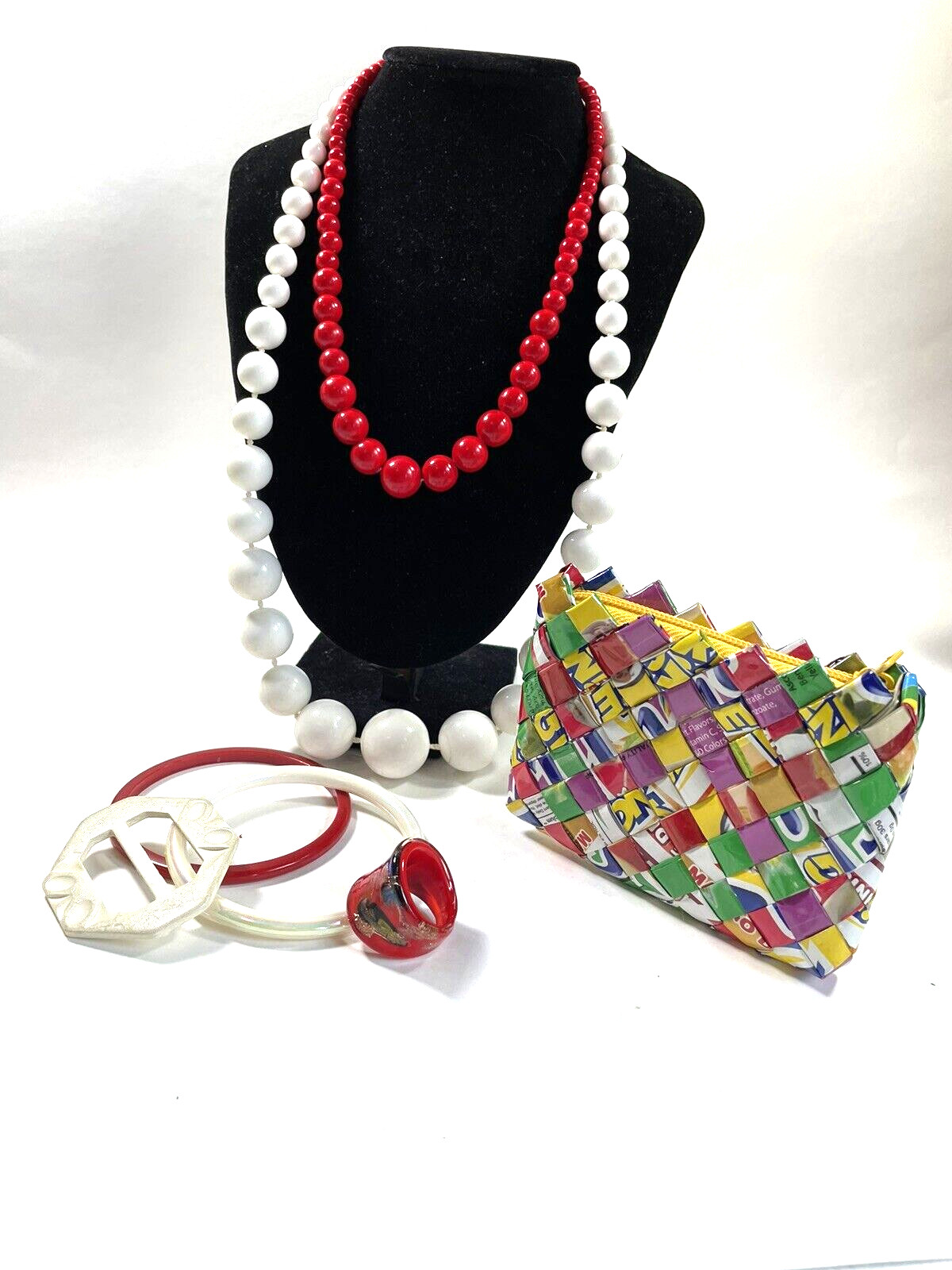 80s 90s Mod Fun Plastic Costume Jewelry with Vinyl Gu… - Gem