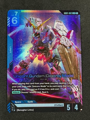 GUNDAM TCG Newtype Rising GD01-002 LR Unicorn Gundam (Destroy Mode) RX-0 | eBay