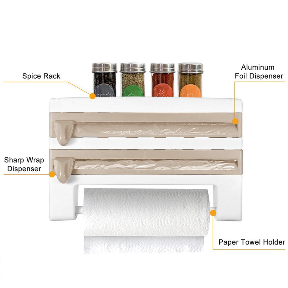 Kitchen Cling Film Tin Foil Dispenser Paper Towel Roll Holder Rack Wall ...