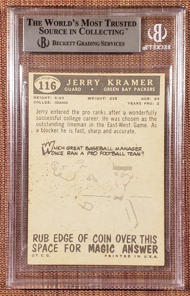1959 Topps #116 Jerry Kramer Autographed Packers Rookie Football Card ...