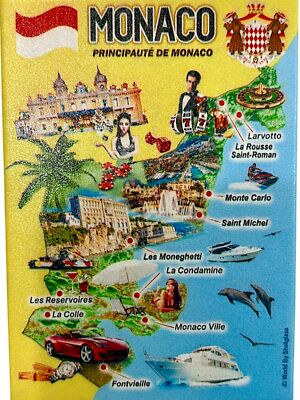 Monaco Graphic Map and Attractions Souvenir Fridge Magnet 2.5" X 3.5 ...