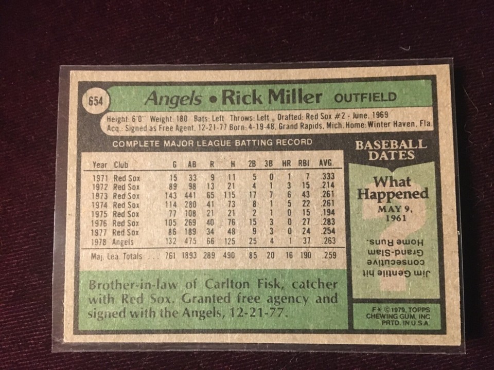 1979 Topps #654 Angels Rick Miller Baseball Card | eBay