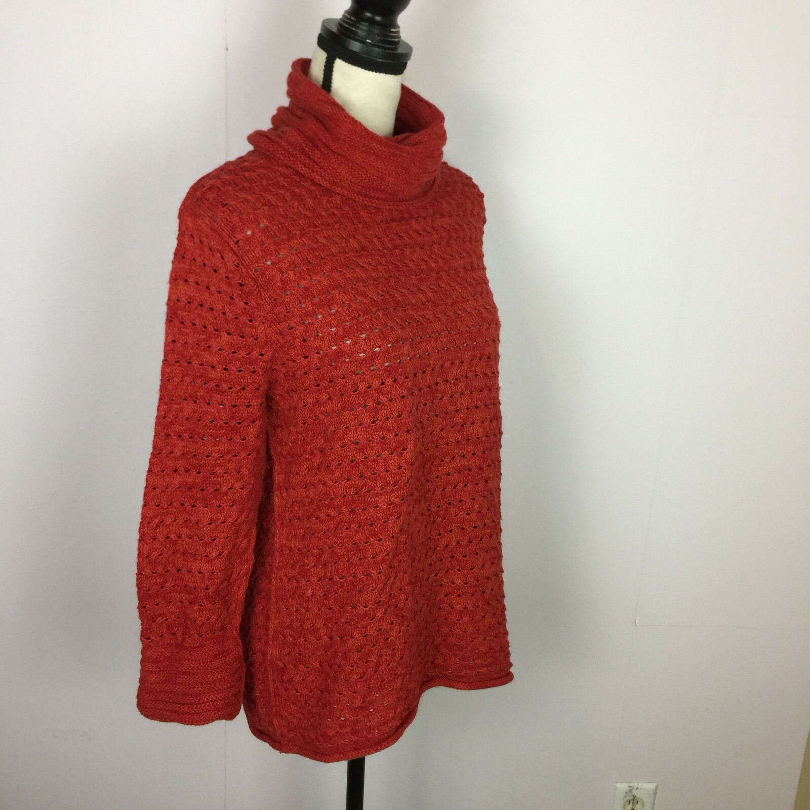 NOMADIC TRADERS Sweater Size S Womans Red Ramie Open Knit Turtleneck ...
