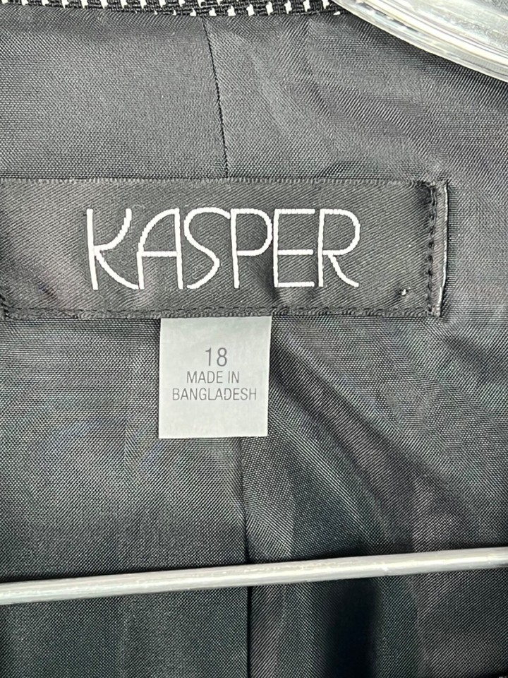 KASPER Suit Two Piece Black White Print Pant Suit Womens Size 18/16 NWT ...