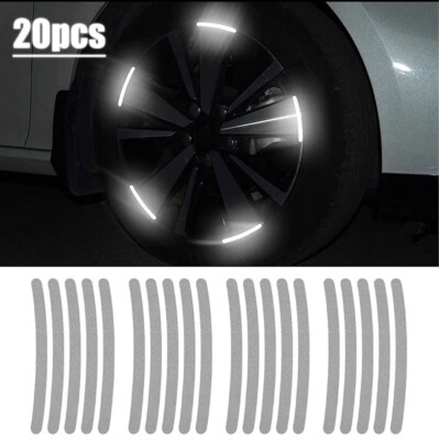 20Pcs White Reflective Strip Stickers Wheel Hub Rim Tape Decal Car ...