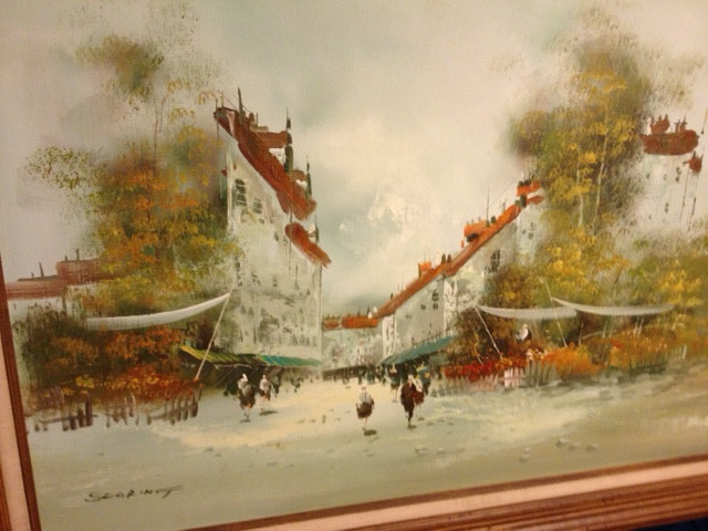 Huge Original Searing Oil Painting "Figures On The Outshirts Of A City ...