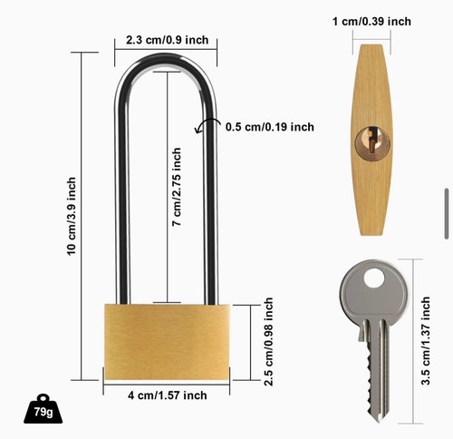 2 X 40MM PADLOCK LONG SHACKLE BRASS LOCK SECURITY LOCKER HASP SHED WITH ...