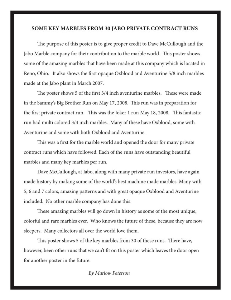 30 JABO SPECIAL CONTRACT MARBLE RUNS UNLAMINATED POSTER & LETTER ...