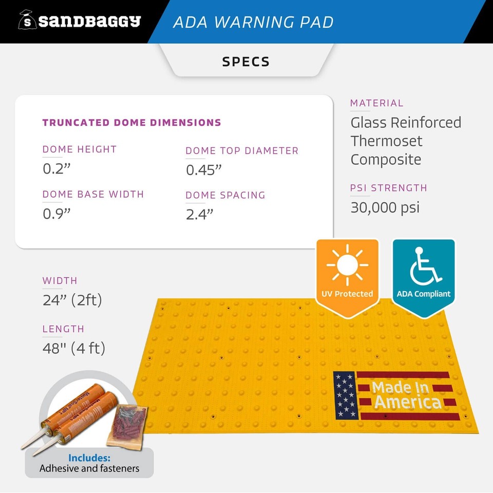Sandbaggy ADA Warning Pads (USA MADE) - Yellow Surface Mount Truncated ...